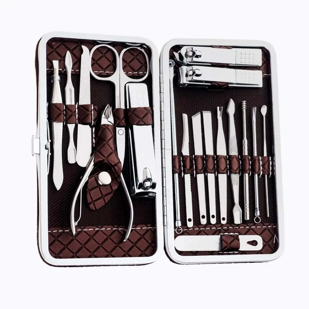 Travel Care : Gleva 18pc Steel Mani/Pedi Kit W/Leather Case - Brown ...